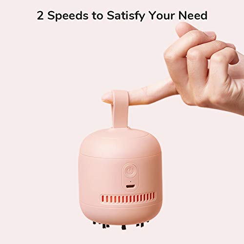 JISULIFE Desktop Vacuum Cleaner, 1100 mAh Portable Mini Table Dust Sweeper with Vacuum Nozzle, 2 Speeds, 360º Rotable, High Suction, Cordless & Detachable Design for Home, Office, School-Pink