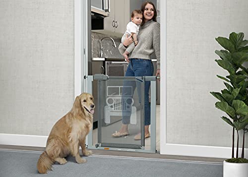 Jeep Adjustable Baby and Pet Safety Gate by Delta Children | Easy Fit | Pressure Mount | Design with WalkThrough Door โ Fits Openings Between 28.5-40 Inches Wide, Grey
