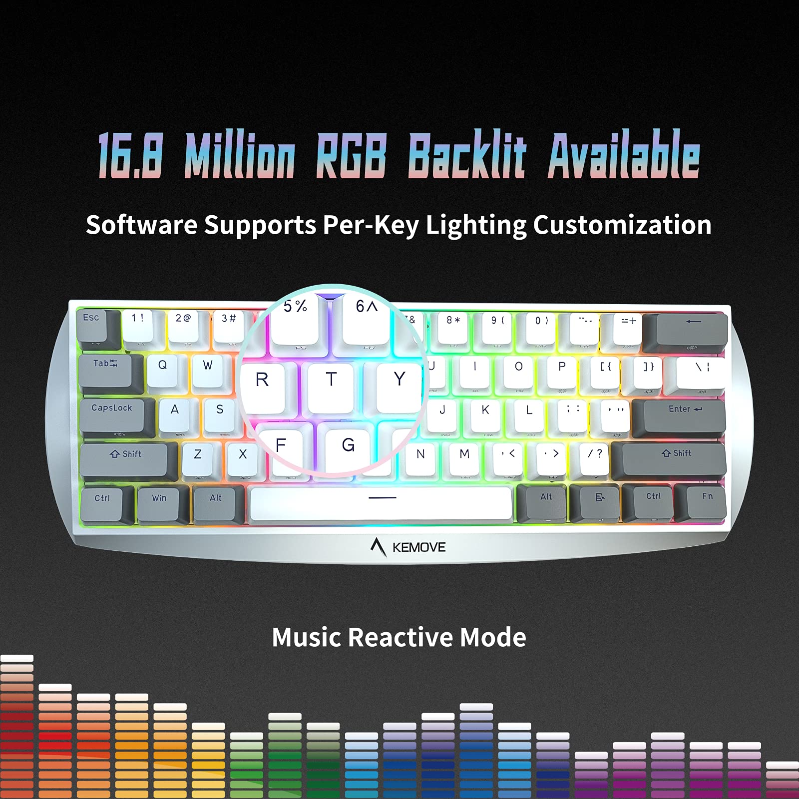 KEMOVE 60% Mechanical Gaming Keyboard with Full Aluminum Frame,Hot Swappable,Double Shot PBT Keycaps,RGB LED Backlit,3000mAh Battery,Programmable Macros-Tactile Gateron Brown Switch