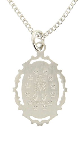 Heartland Store Women's Sterling Silver Oval Blue Enamel Baroque Miraculous Medal + 18 Inch Rhodium Plated Chain & Clasp