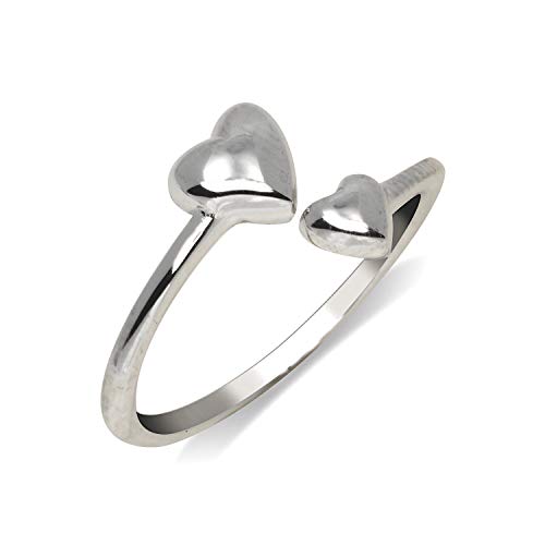 JewelryWeb Solid 10K Gold Small Heart Bypass Adjustable Toe Ring for Women Gold (10mmx15mm) (White-Gold)