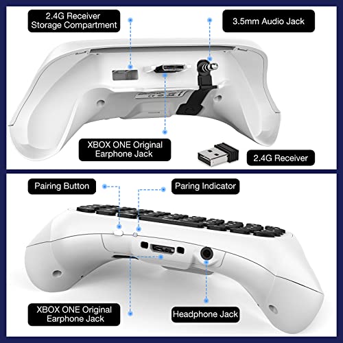 MoKo Green Backlight Chatpad for Xbox One Controller, Xbox Series X/S, 2.4G Receiver Chatpad Wireless Message Keyboard Keypad with Headset/Audio Jack for Xbox One/One S/Elite/2 Controller White