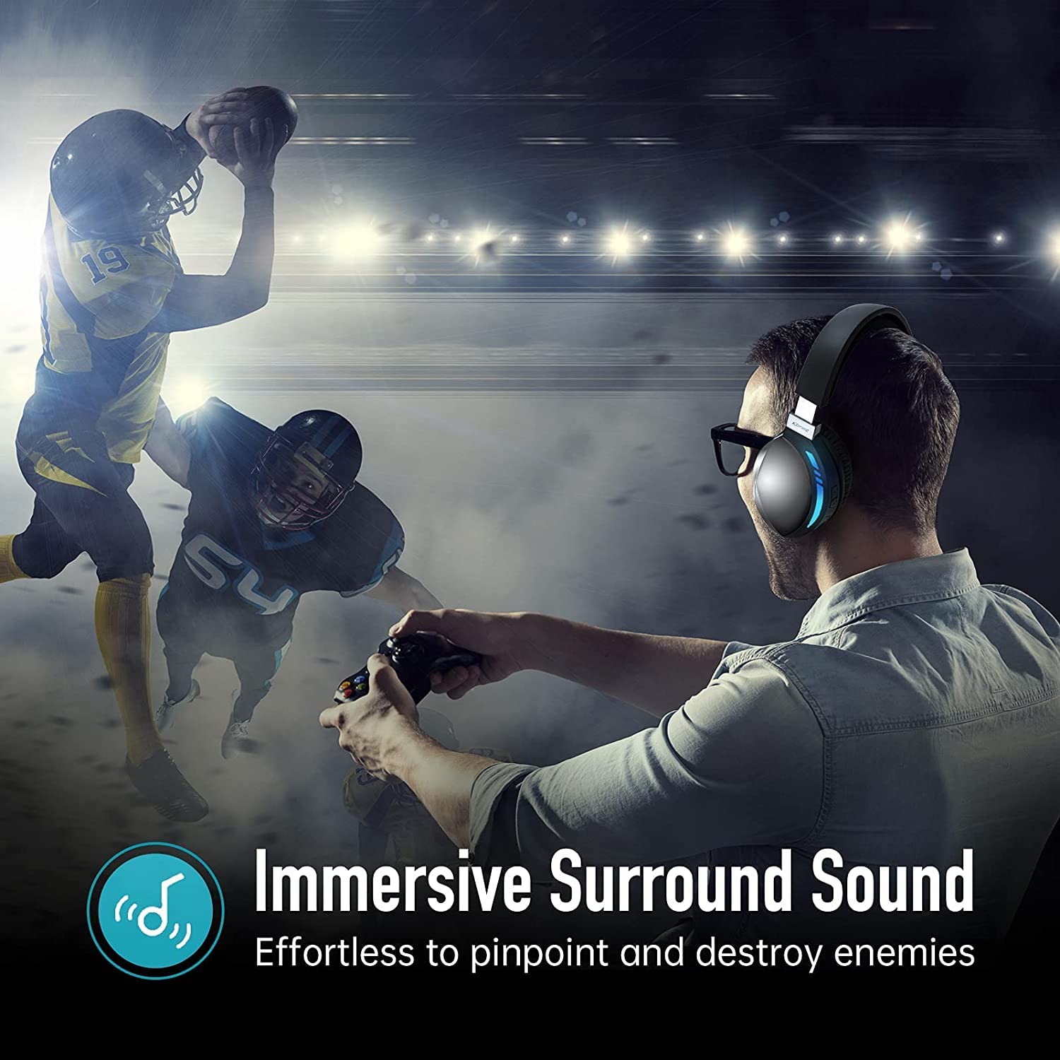 KOFIRE UG-06 Wireless Gaming Headset for PS4 PS5 PC, 30H Playtime, Low Latency, Noise Cancelling Over Ear Bluetooth Gaming Headphones with Dual Mic, 3D Surround Sound, RGB Lighting