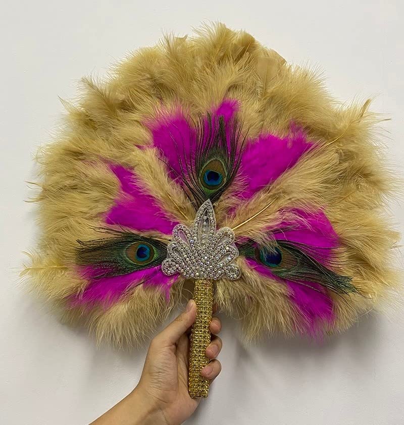 Msbfea Design African Gold Feather Big Fan Ladies Wedding Feather Fan for Bride Double Side Feather Nigerian Feather Color 961