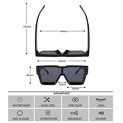 KENBO Oversized Sunglasses for Women Men Trendy Square Sun Glasses One Piece Lens Big Sunglasses