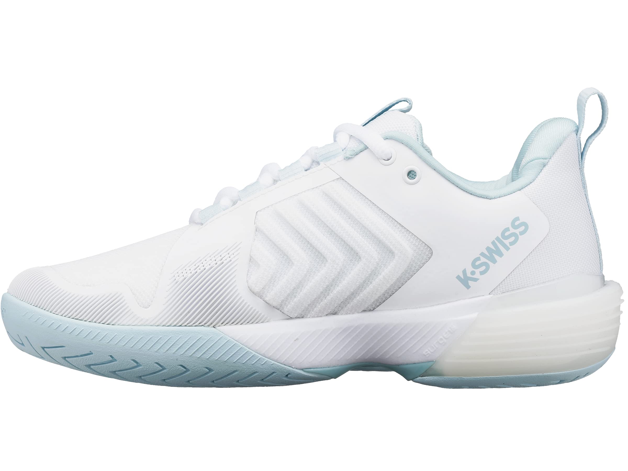 K-Swiss Women's Ultrashot 3 Tennis Shoe, White/Blue Glow, 8.5 M