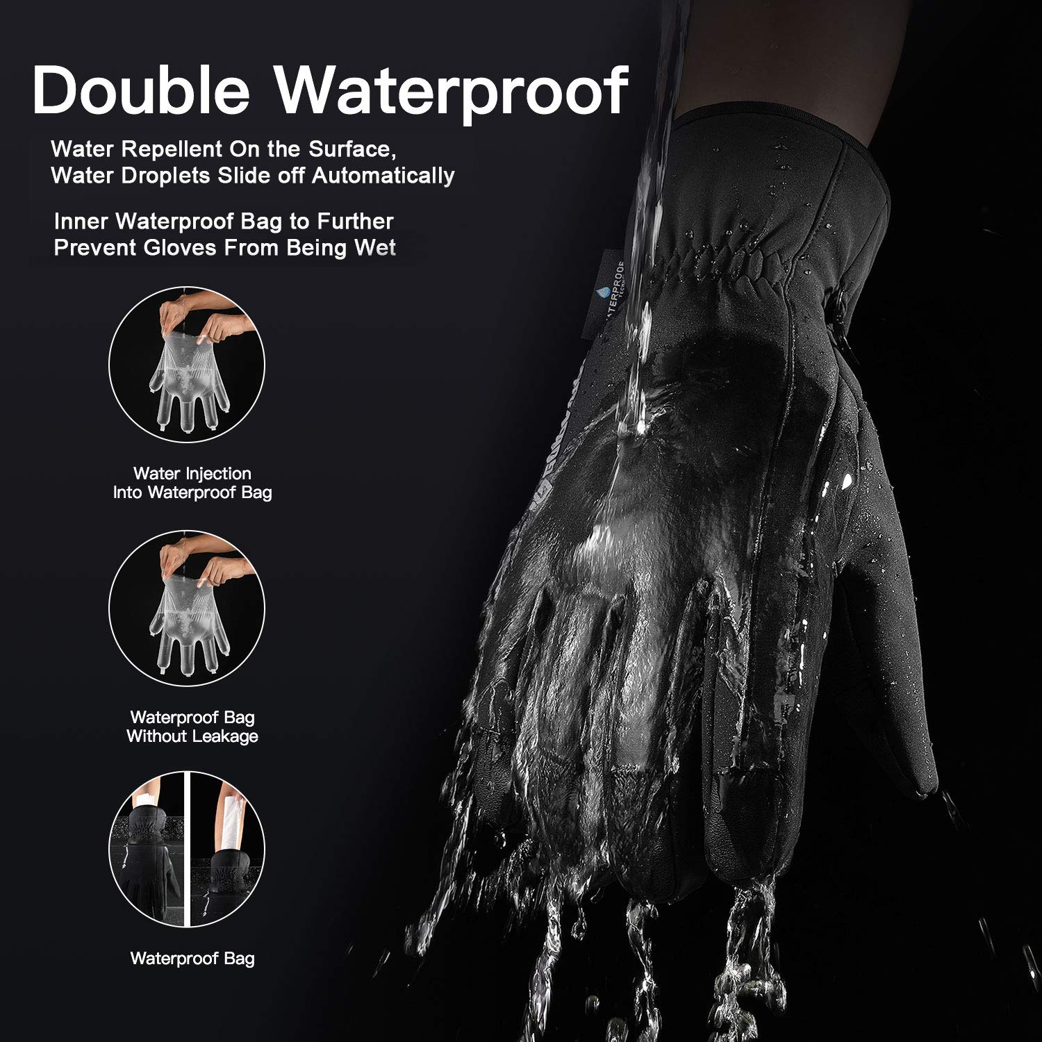 Jeniulet -30℉ Winter Gloves 100% Waterproof Windproof Touch Screen Super Warm Gloves for Men