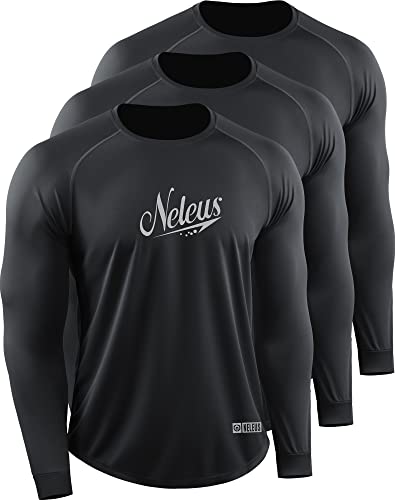 NELEUS Men's 3 Pack Running Shirt Long Sleeve Workout Shirts,5135 Black/Black/Black,S