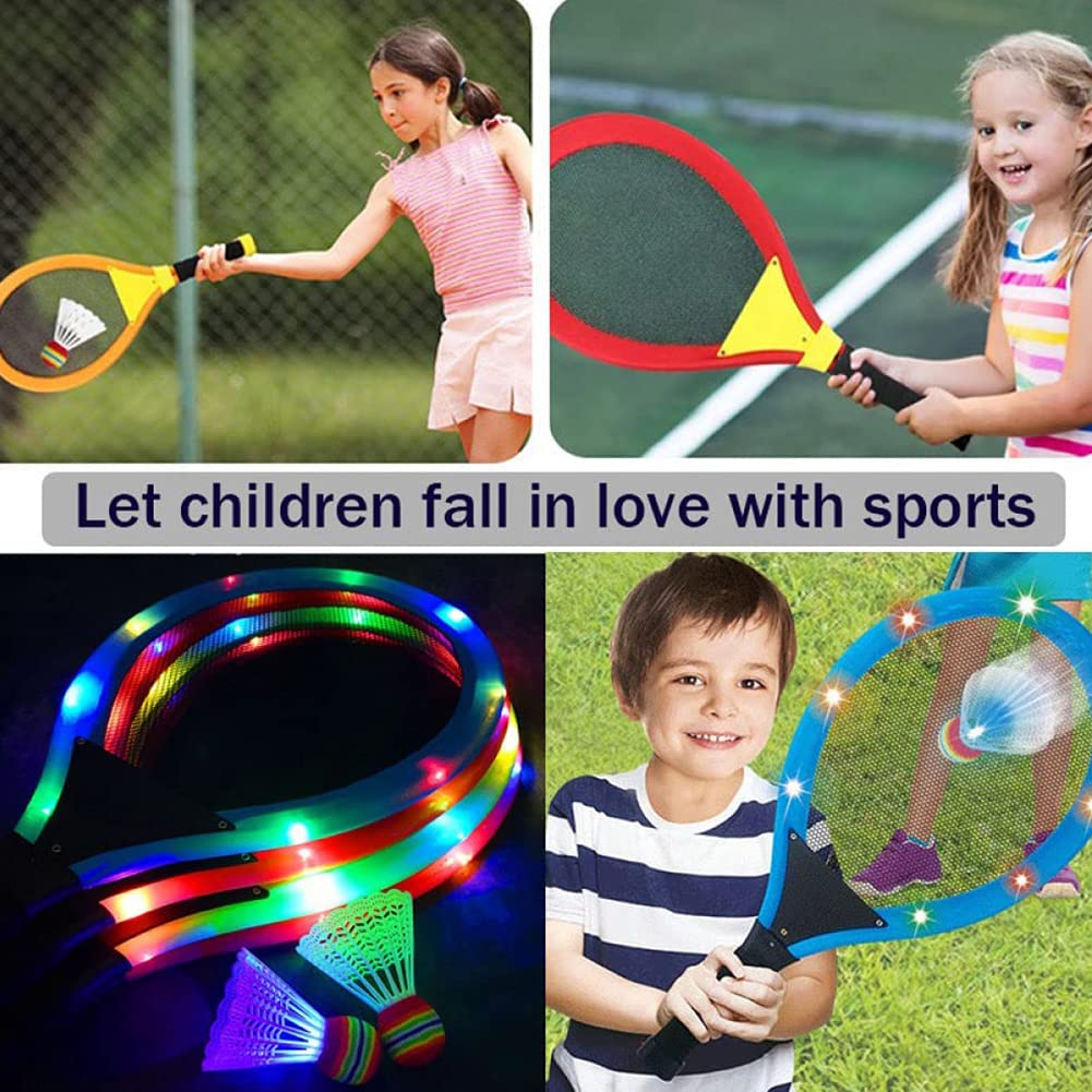 Led Light-Up Oversized Badminton Set with 2 Player Grip Tapes Badminton Racket 4 Light-Up Shuttlecocks,Family Entertainment Outdoor Night Light Training LED Badminton Racket Sets Sport