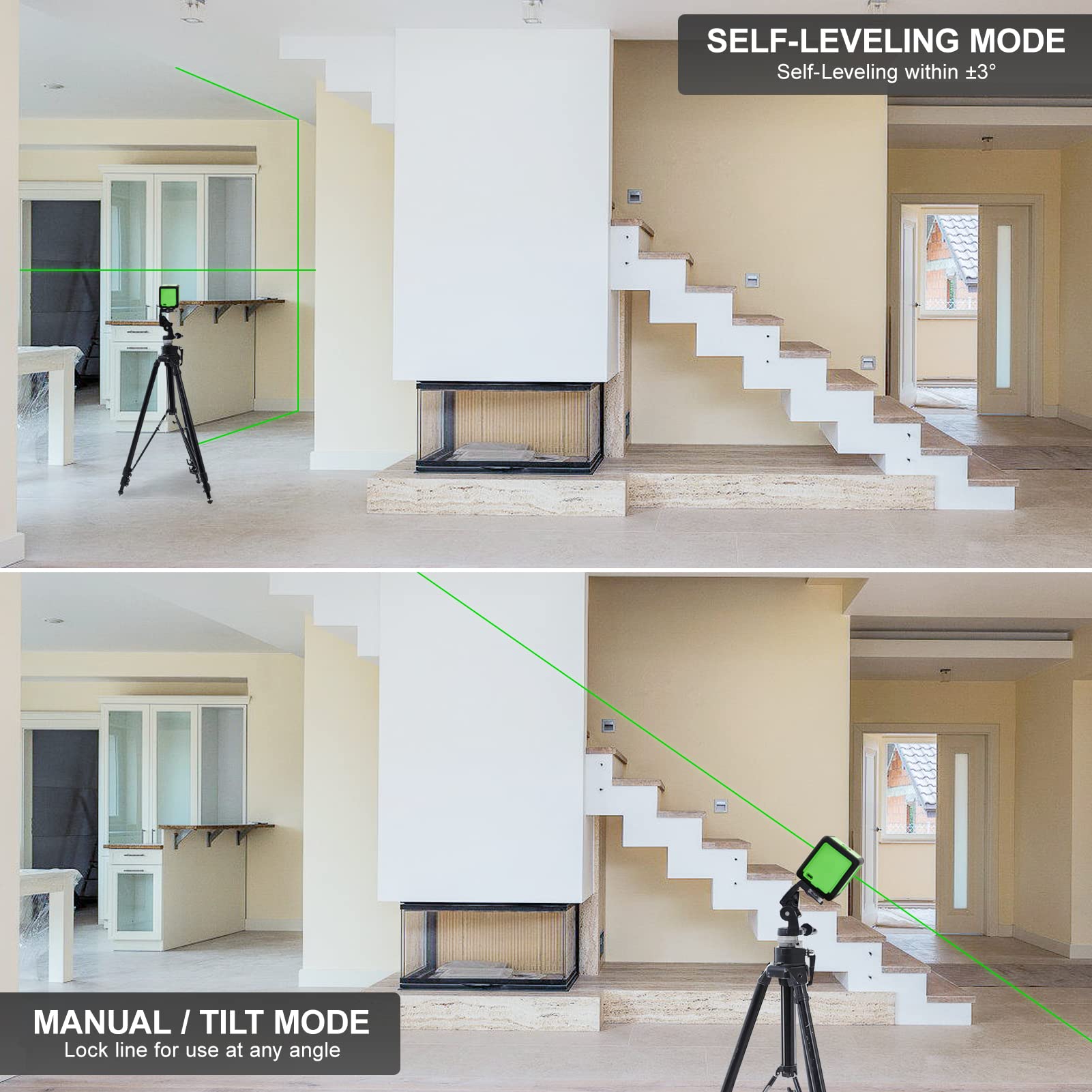 Laser Level, ALIEN LASER Rechargeable Laser Level Tool with Lithium Battery & Magnetic Base, 100 FT Cross Line Portable Laser Level For Picture Hanging Construction Home Wall Tile