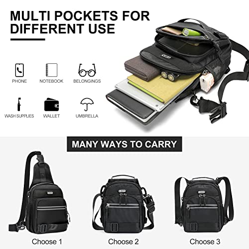 INOXTO Messenger Bag, Sling Bag for Men,Crossbody Backpack Shoulder Bag Hiking Daypacks Casual Sling Pack Handbag for Travel (8091-Black)