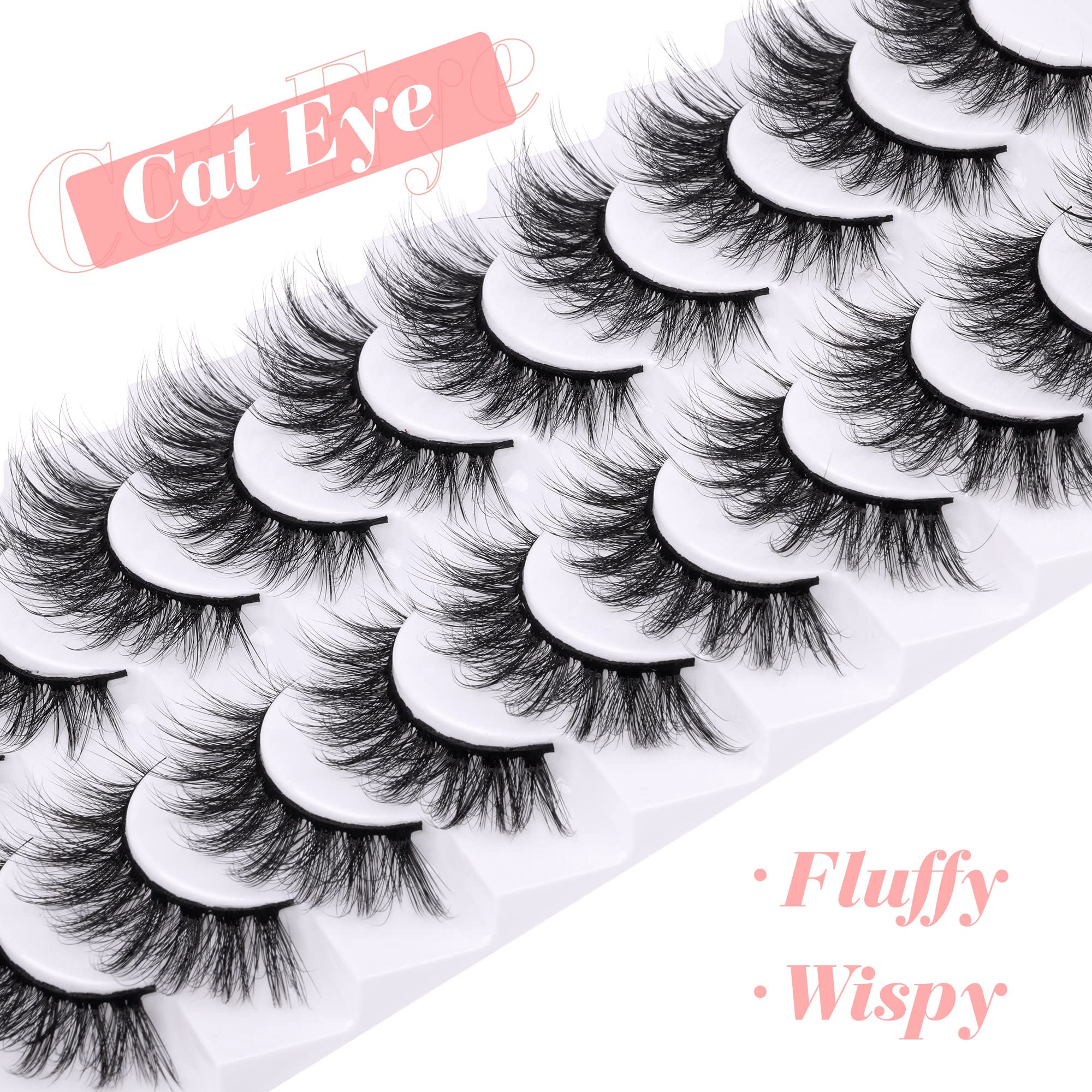 Mink Lashes Fluffy Cat Eye False Eyelashes Natural Look Wispy Lashes 3D Faux Mink Lashes Pack 10 Pairs Fake Eye Lashes Strip by Ruairie