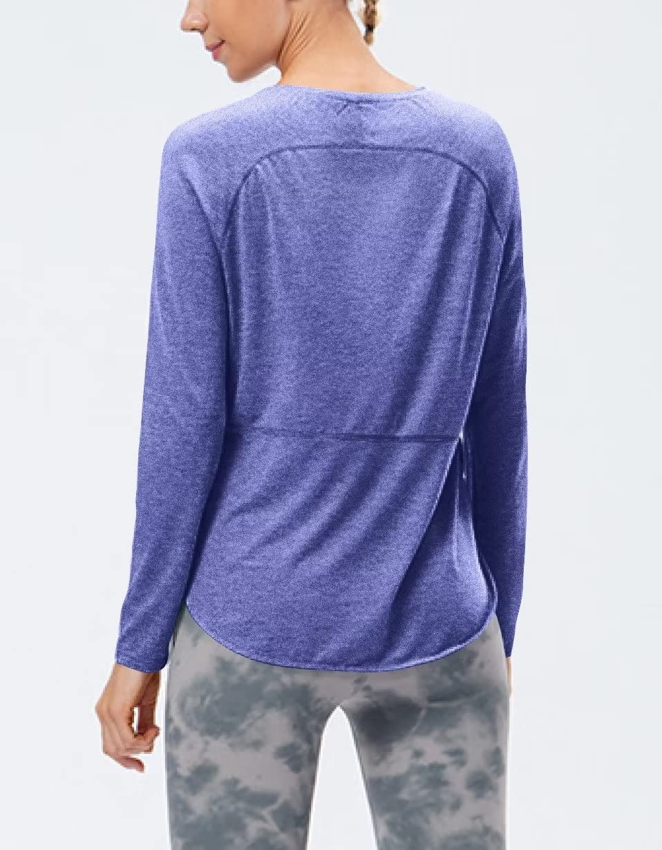 LEEDYA Womens Long Sleeve Crewneck Yoga Shirt Basic Athletic Workout Tops Side Slit Sports Gym Shirts Purple XL