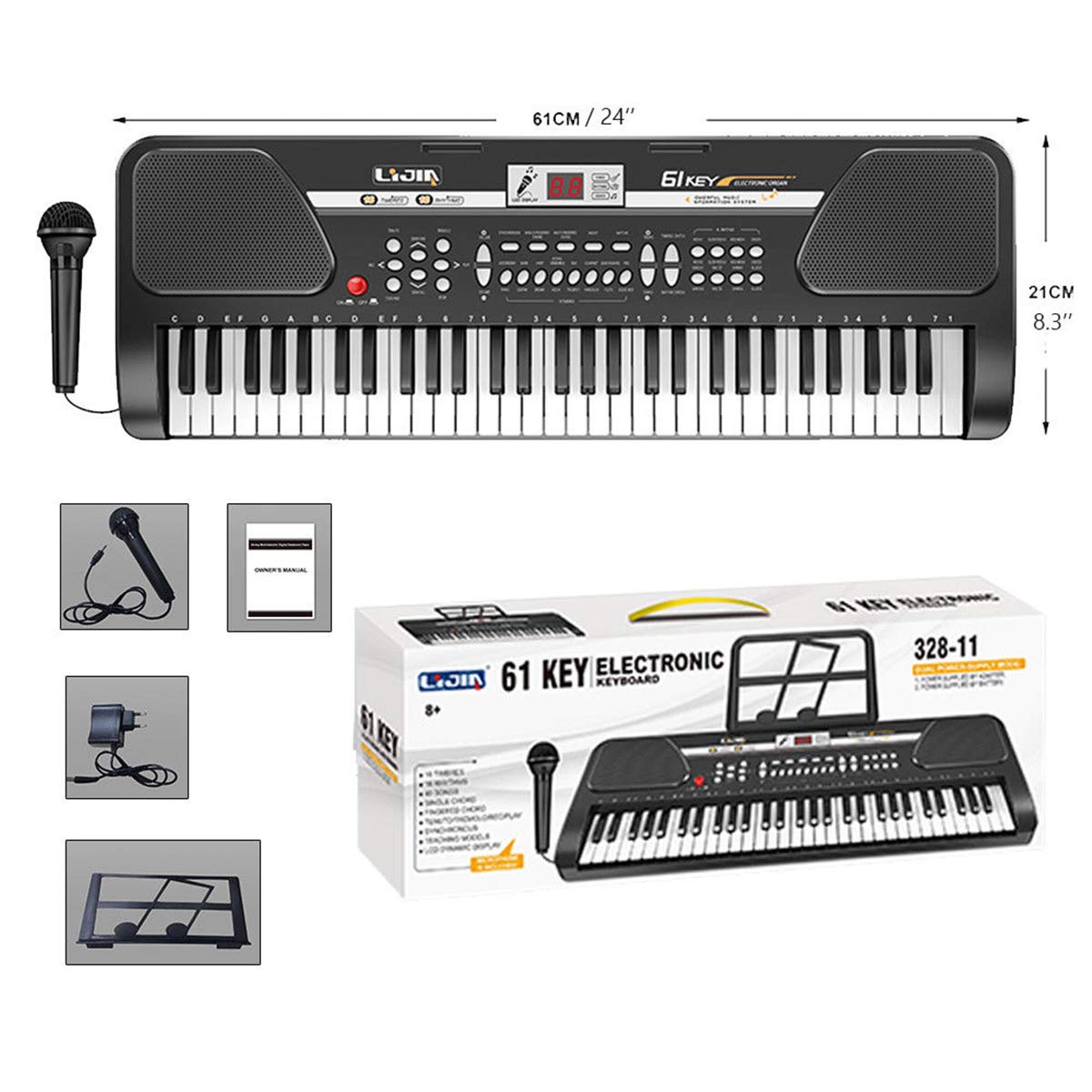 iMeshbean 61 Key Music Electronic Keyboard Electric Digital Piano Organ w/Stand Optional (Pink keyboard with stand)