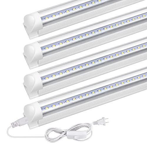 LightingWill LED T8 Integrated Fixture 2FT, 10W, Daylight White 6000~6500K, Linkable LED Shop Light, LED Ceiling Light and Under Cabinet Light, for Cooler, Garage, Warehouse, Clear Cover 4 Pack