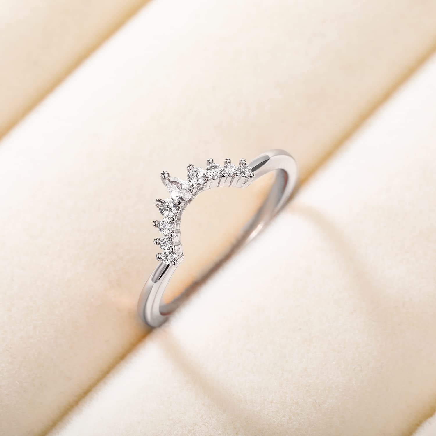 Mameloly CZ Wedding Bands for Women Pear & Round Shaped Cubic Zirconia Curved Stackable Engagement Rings for Her Size 7