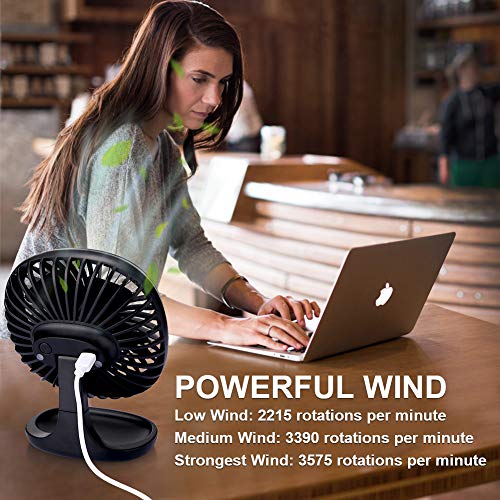 Kakuru USB Desk Fan Strong Wind Cooling Fan with Adjustable Head, Quiet Portable Fan for Desktop Office Table, 3 Speeds, Mini Size Table Fan Computer Fan for Home Outdoor Travel