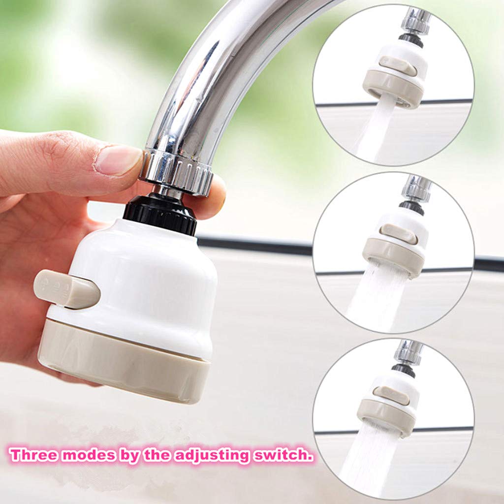 Kinteshun Tap Faucet Shower Head,360°Rotating Water-Saving Faucet Valve Booster Filter Universal Splash-Proof Nozzle Sprayer,3 Modes Adjustment(Pack of 2pcs)