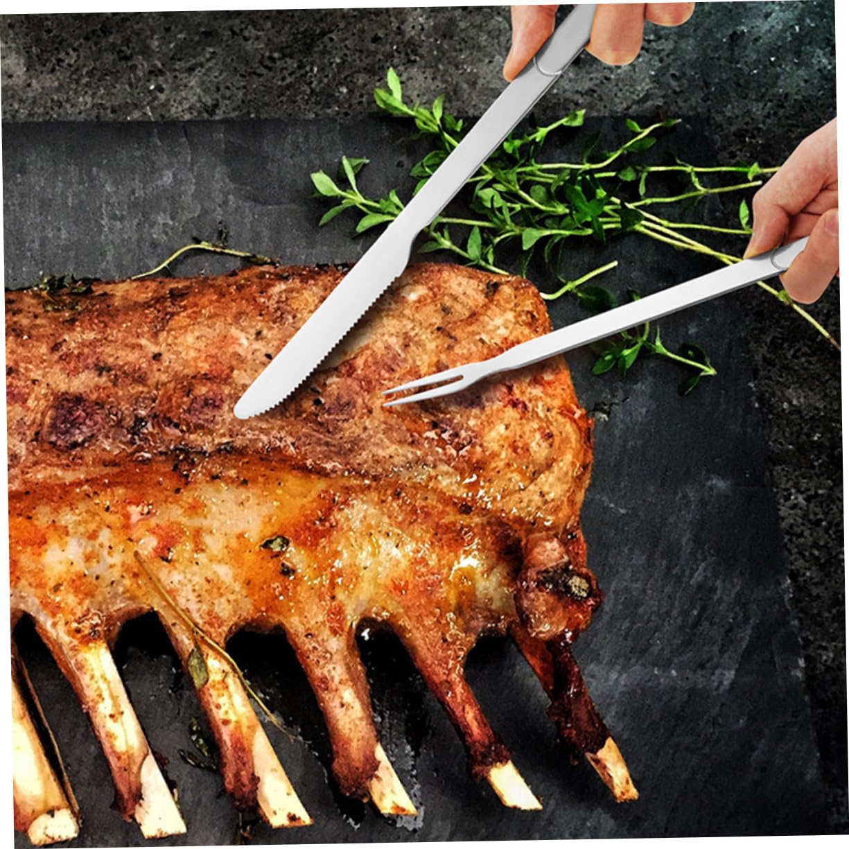 Happyyami 4 Sets Barbecue and Fork Stainless Carving Fork Guard Barbecue Cutter Carving for Meat Kitchen Fork Utensil Meat Fork Sushi Kit Kitchen Gadget Cutting Machine Portable