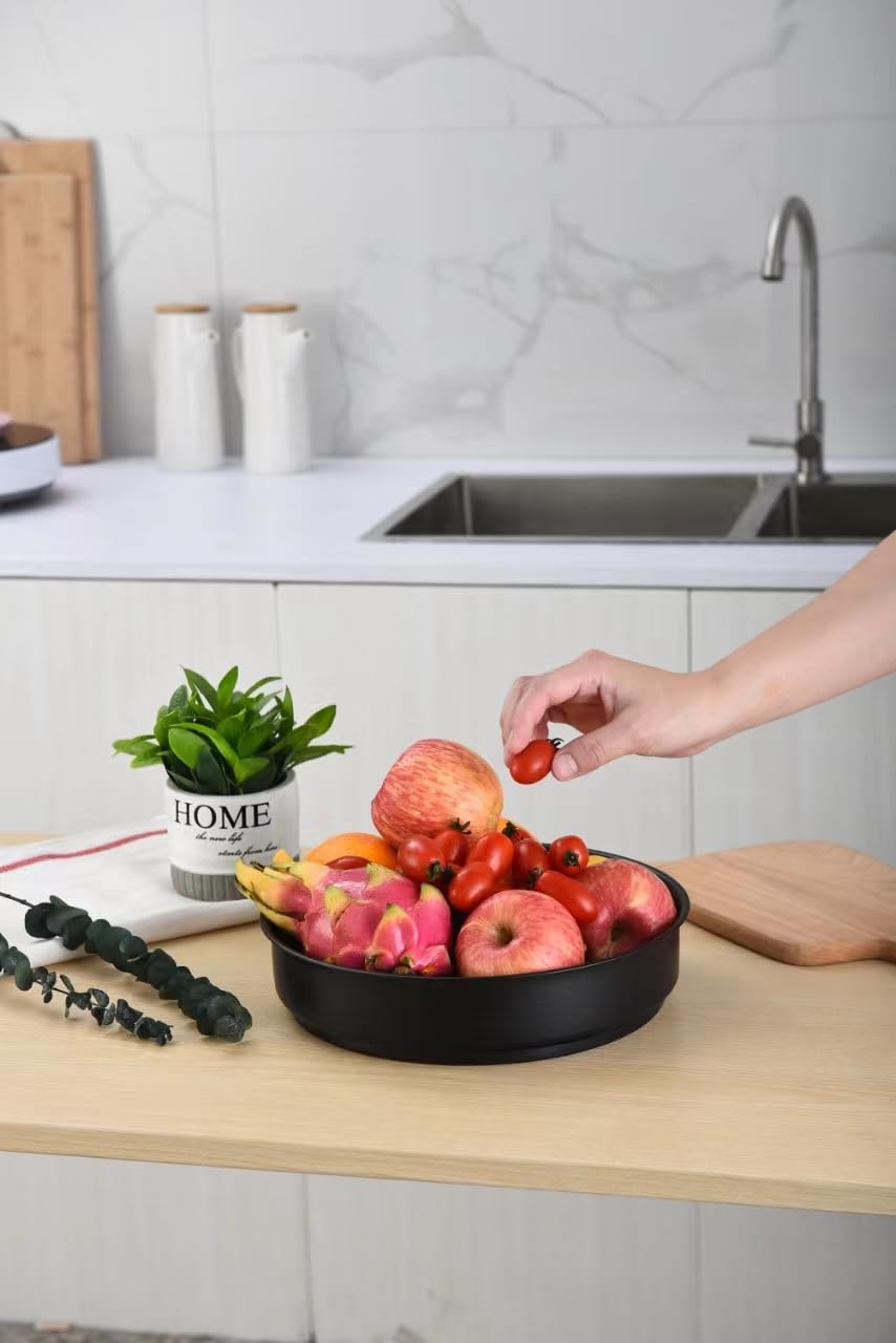 Kitchen Lazy Susan Turntable Organizer for Cabinet and Table Top Storage with Rotating Spice Organizer Countertop Pantry and Refrigerator & Drawer Organization Container (9" 12" inch) 2piece,Black.