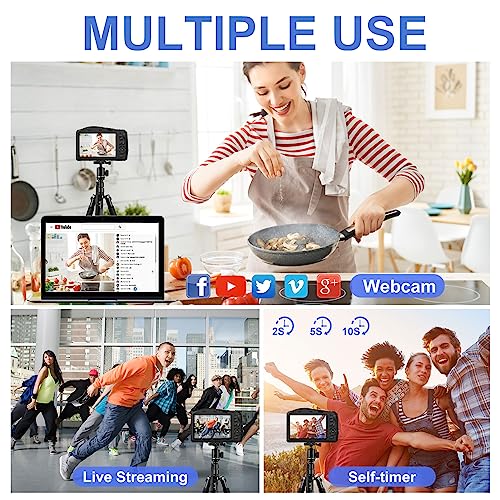 Kmnuiey 4K Digital Camera,Auto Focus 48MP Vlogging Camera for YouTube 16X Zoom Travel Portable Digital Camera with 2 Batteries