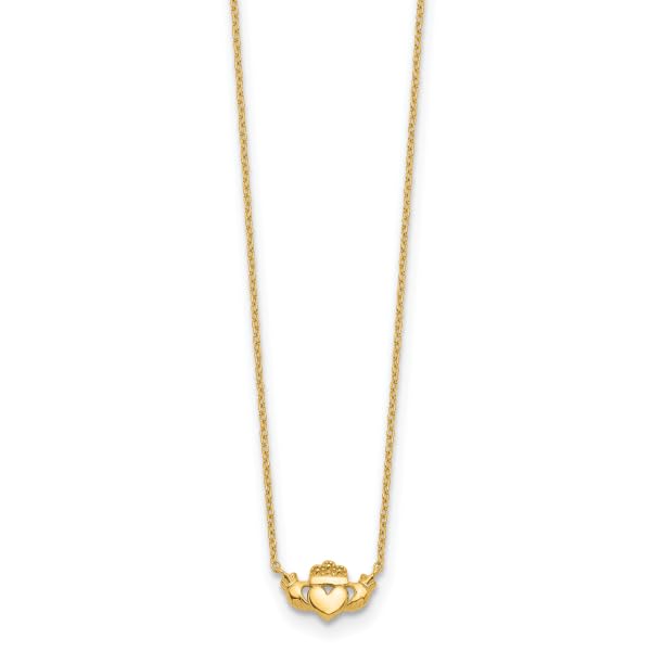 IceCarats 14K Yellow Gold Heart Love Irish Claddagh Celtic Necklace 17 inch Chain Jewelry