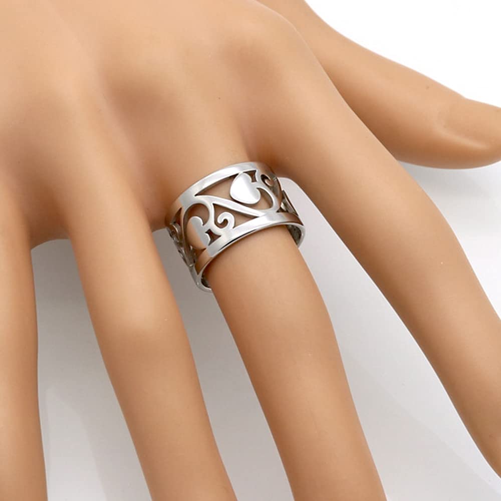 Jude Jewelers Stainless Steel Heart Shaped Wedding Engagement Anniversary Promise Statement Cocktail Party Band Style Ring (Silver, 9)