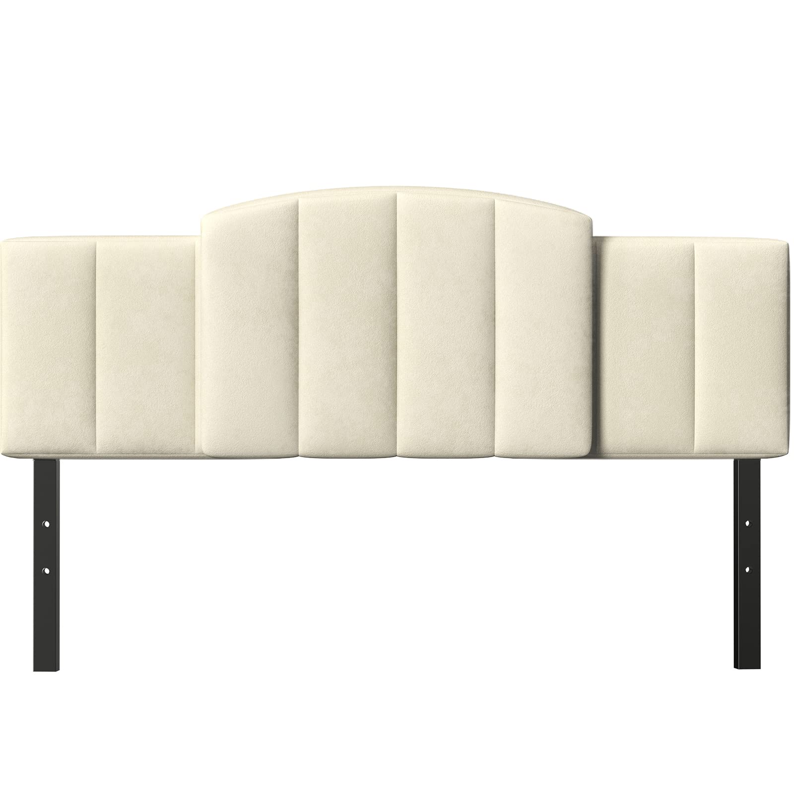 Iccequee Bed Headboard Velvet Upholstered Curved Top Design Full/Queen/King Size 3 in 1, Heights from 37 to 49 inch Adjustable White Set of 1