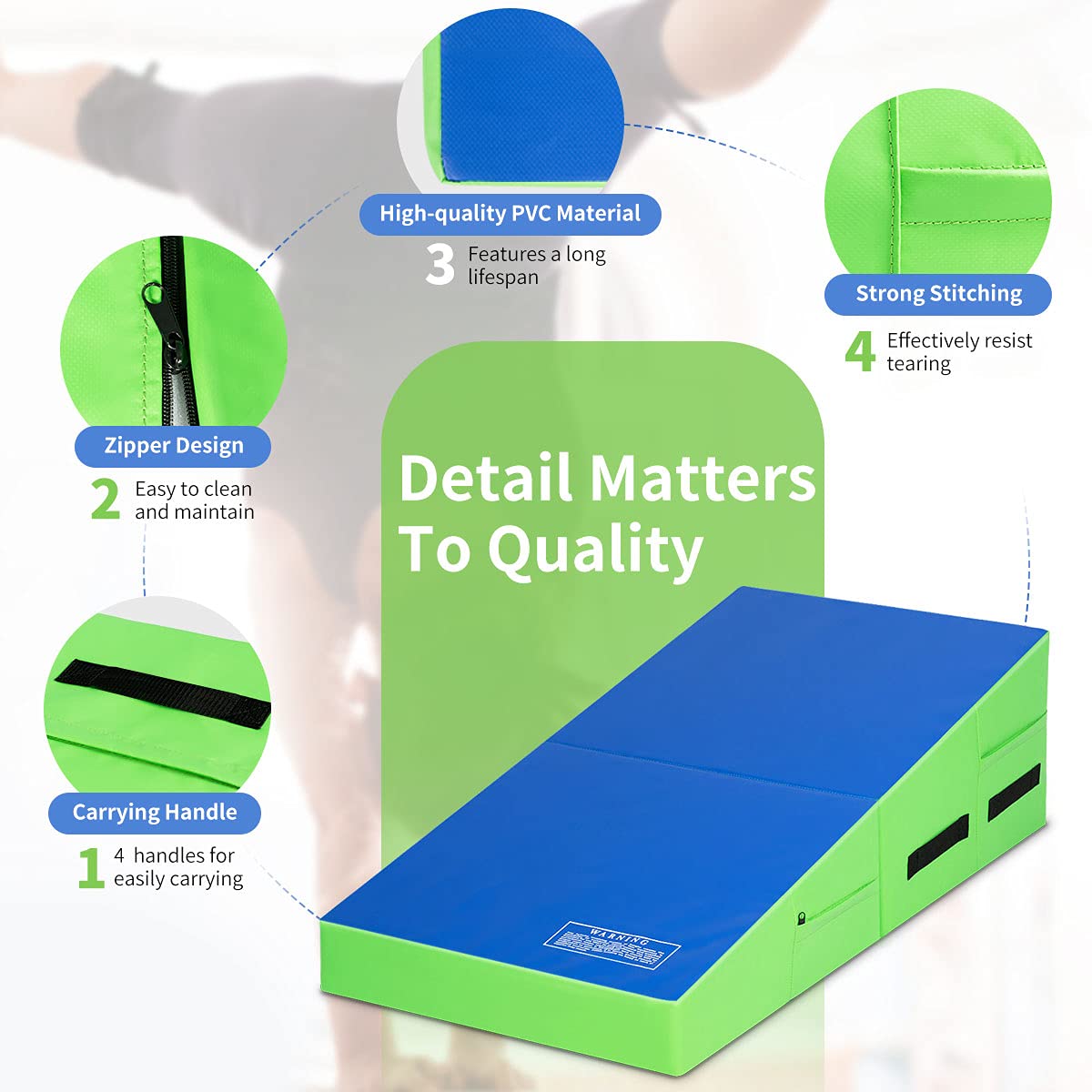 HUEFORA Wedge Shape Gymnastics Incline Mat Folding Fitness Tumbling Mat for Gymnastics Gym Tumbling, Practice & Exercise