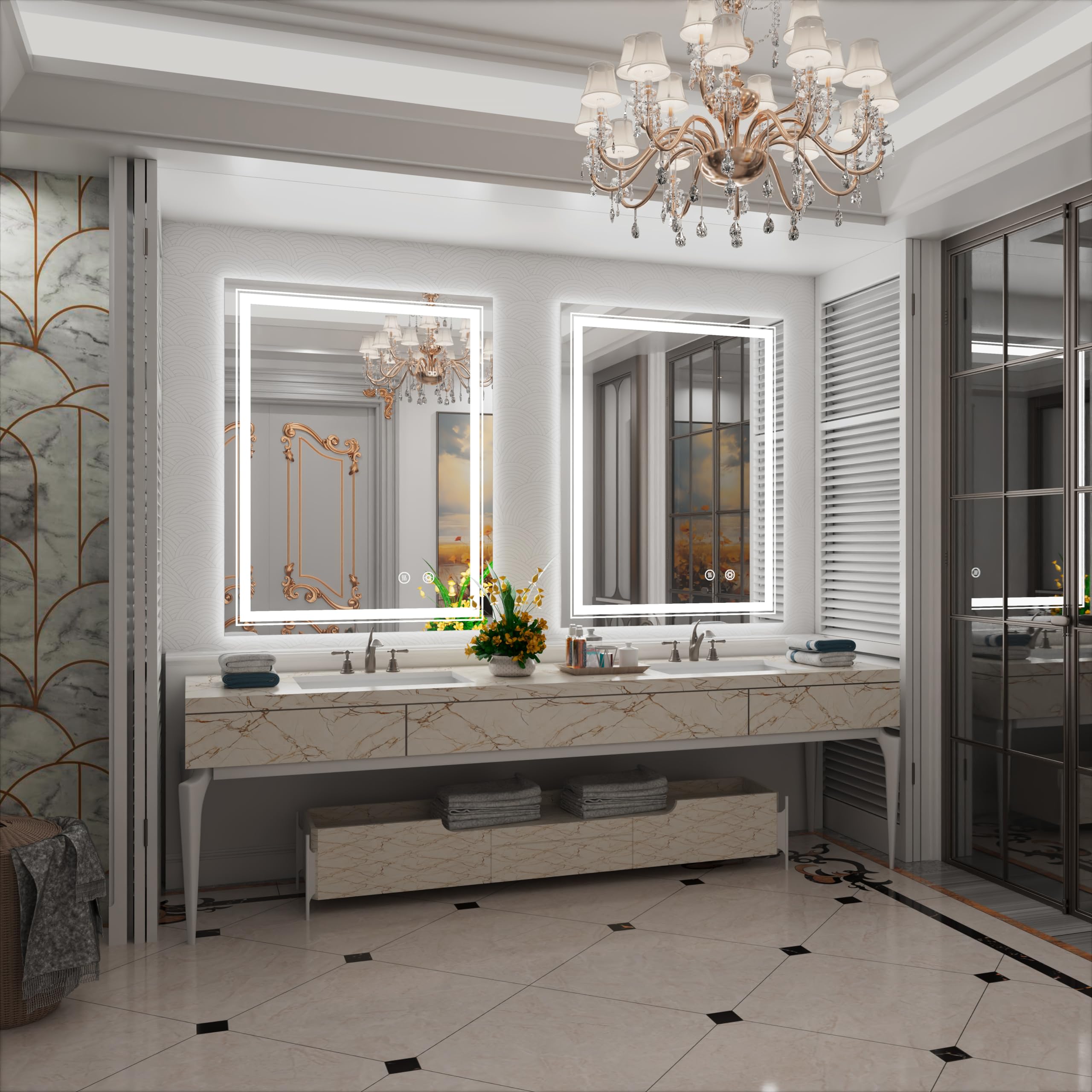 JSneijder LED Bathroom Mirror(2 Pack), 28x36 Inch Frame Mirror + 28x36 Inch Frameless Mirror