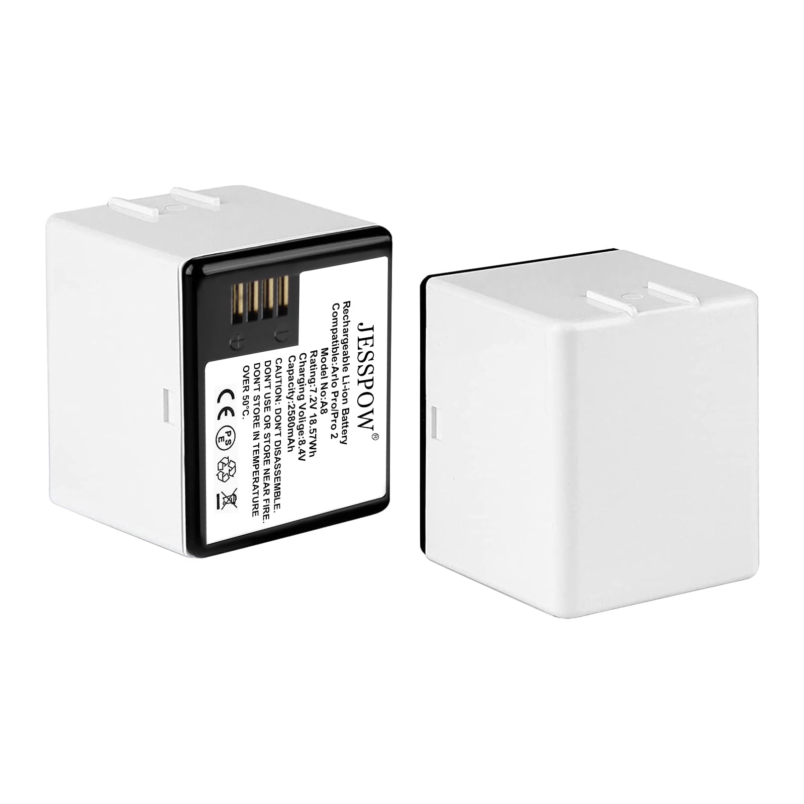 JESSPOW Replacement Battery for Arlo Pro, Arlo Pro 2 (VMA4400), 2-Pack 2580mAh Li-ion Rechargeable Batteries for Arlo Pro/Pro 2