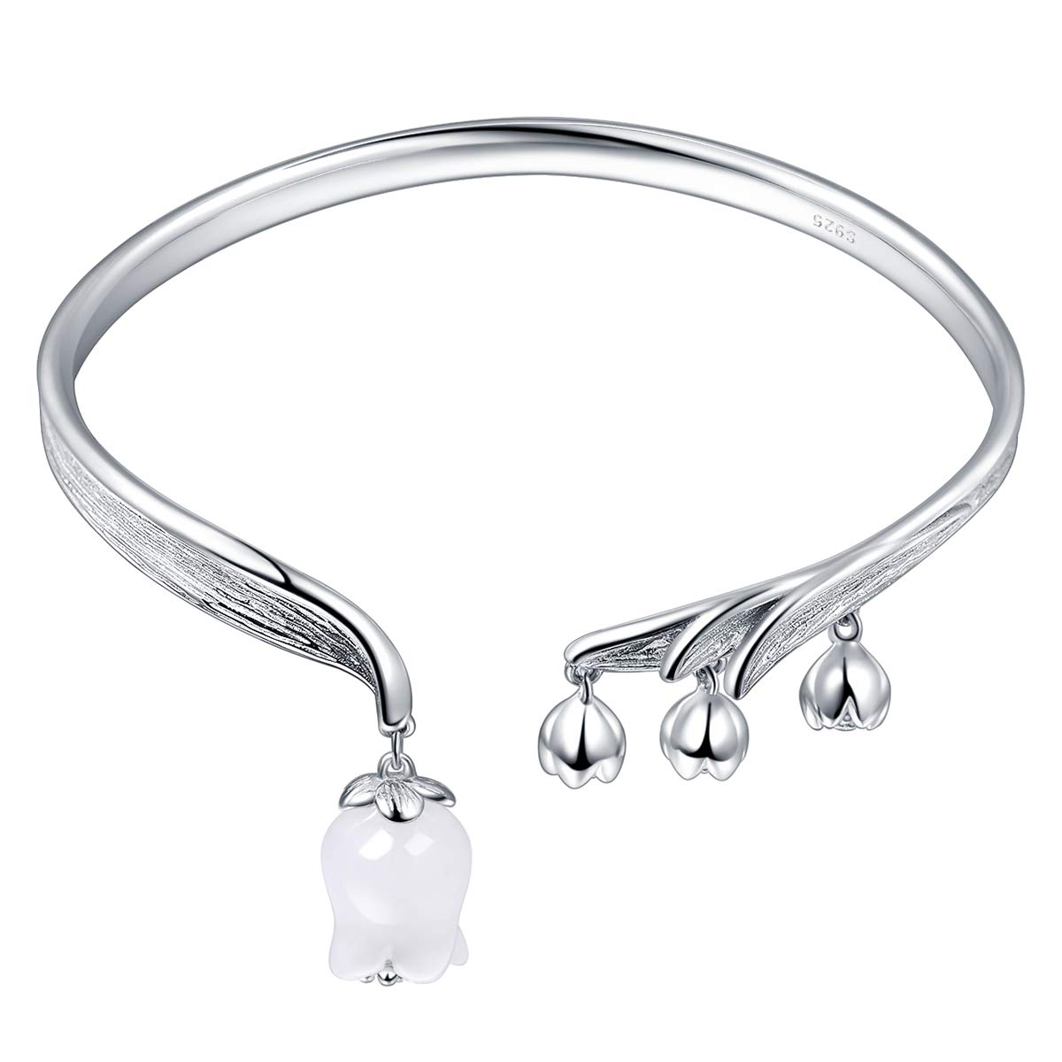 Jewever Lily of the Valley 925 silver bracelet with original romantic natural white jade flower adjustable ladies' jewelry gift