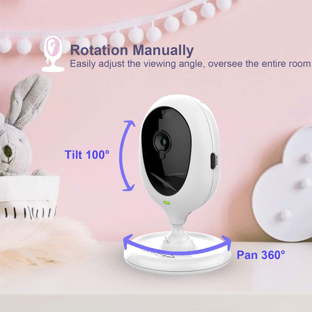 JLB7tech Baby Monitor,5" Split Screen Video Baby Monitor 1 Camera and Audio,Night Vision,Two-Way Talk,Long Range,FeedingTime,Lullabies,Temperature Detection,Power Saving/Vox,Zoom in