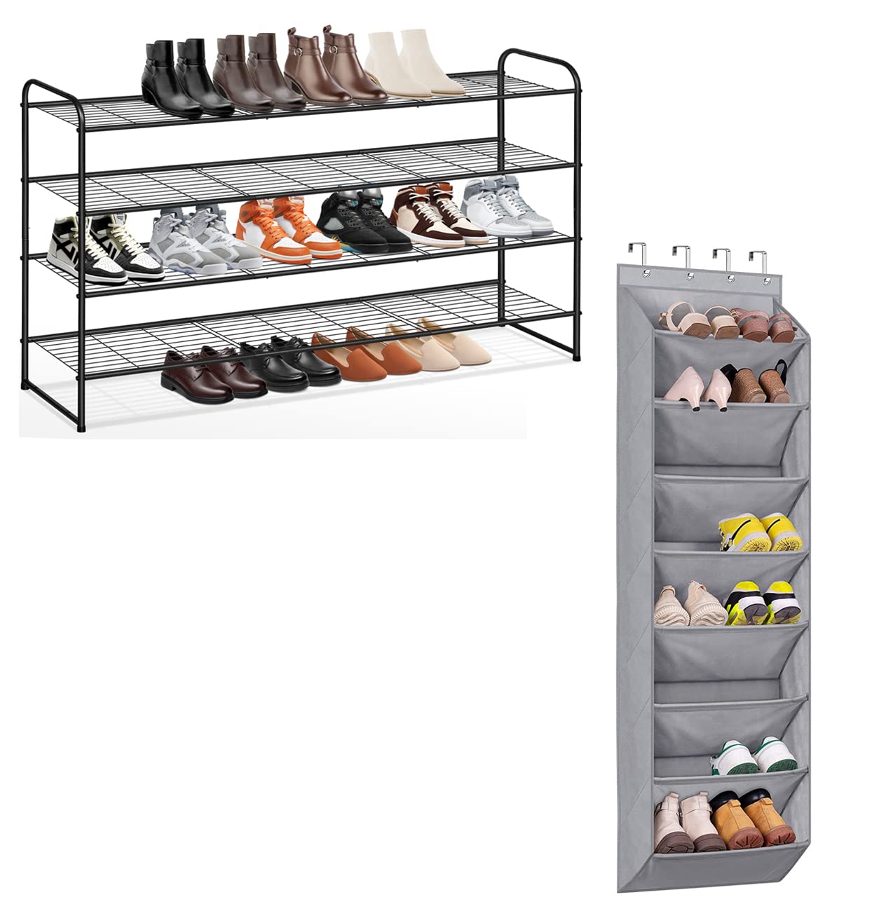 KEETDY Over the Door Shoe Organizer with 8 Deep Pockets and 4-Tier Long Shoe Rack for Closet