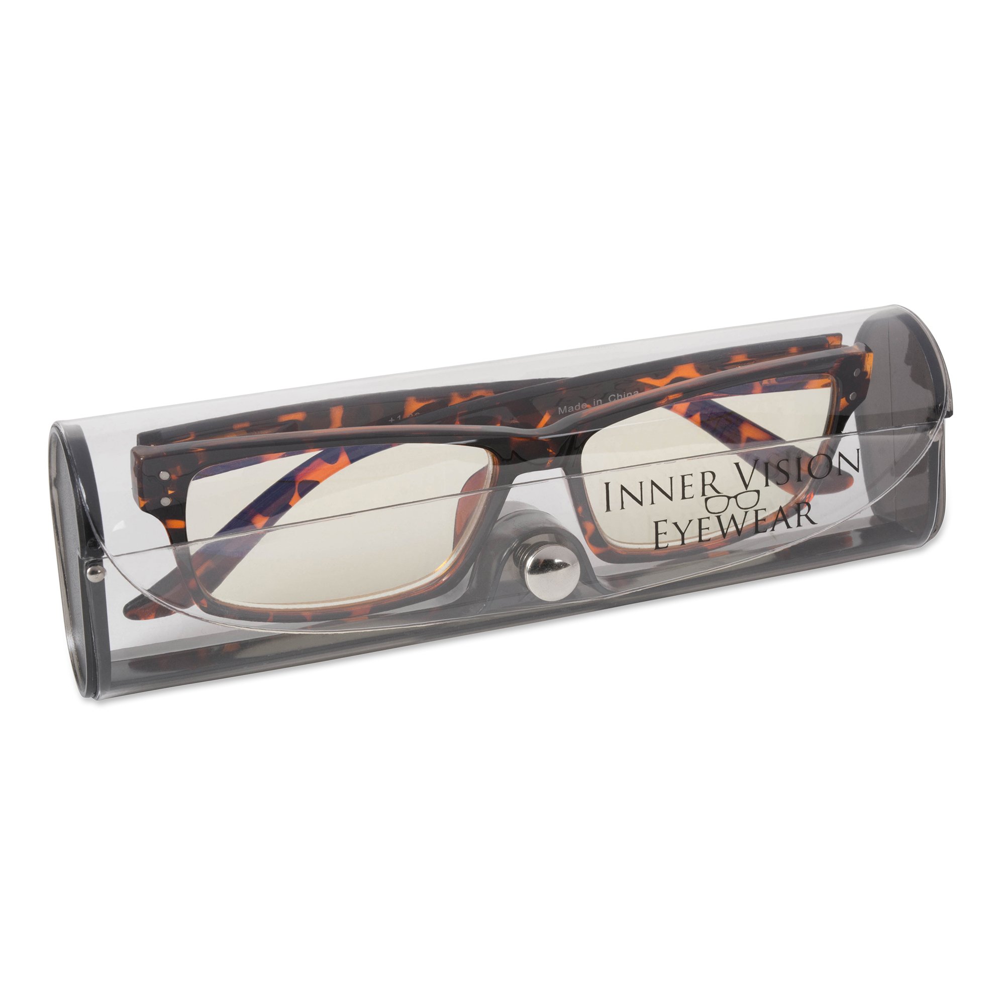 Inner Vision Eye Strain Relief Computer Screen Reading Glasses w/Case - Anti Blue Light, Anti Glare, Scratch Resistant, & Spring Hinges - Unisex, (4.0 x Magnification), Brown Tortoise