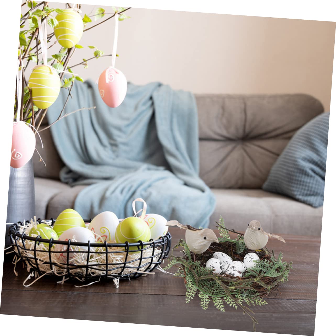 IMIKEYA 1 Set Bird nest Set Christmas Tree Decorations Christmas Tree Ornaments Christmas Decor Fake Birds Easter Eggs Nativity Decor Bird nest with Eggs Decor Bird Christmas Ornaments