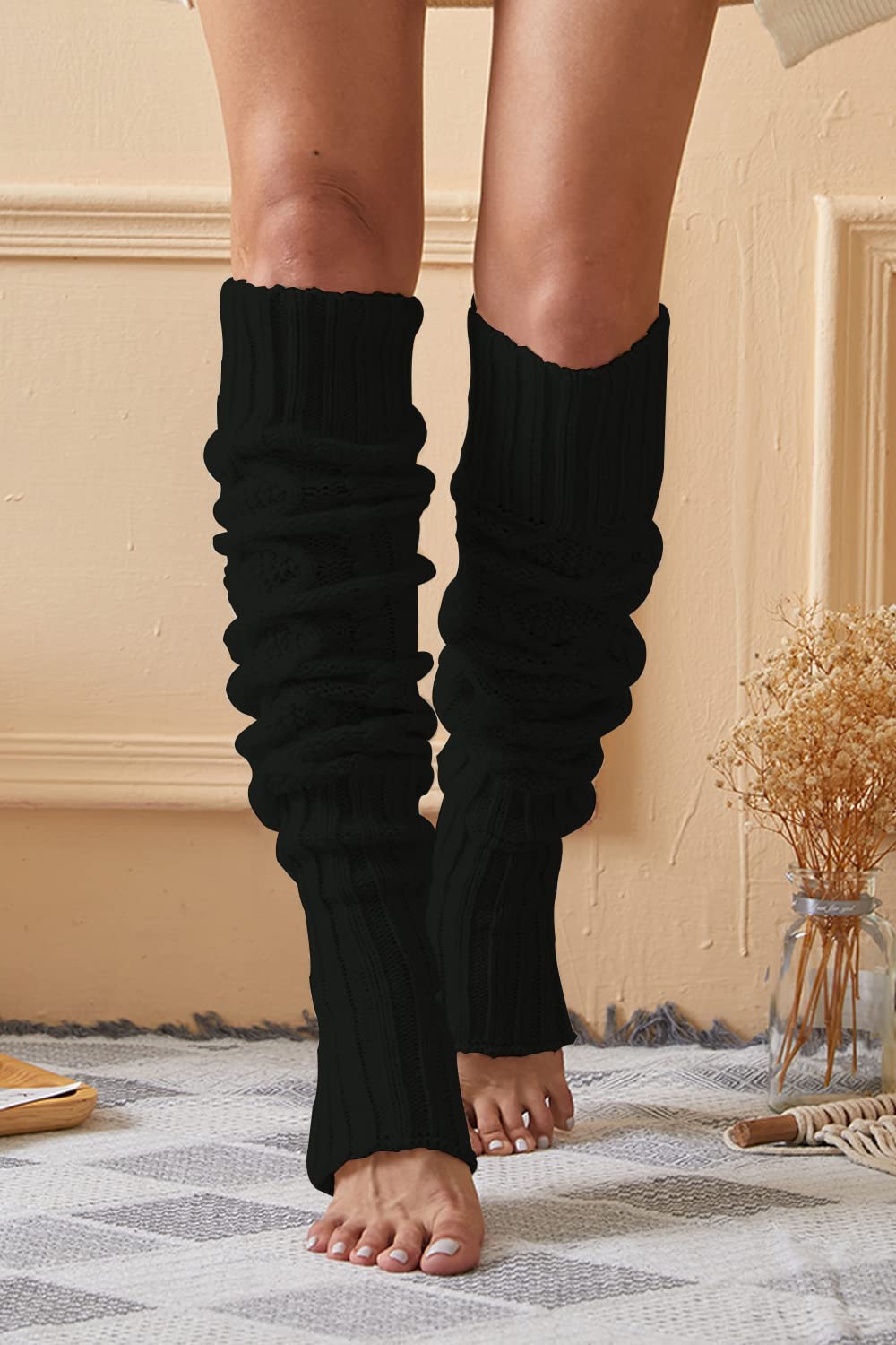 Leoparts Women's Extra Long Stirrup Leg Warmers Winter Knitted Over Knee Thigh High Footless Socks