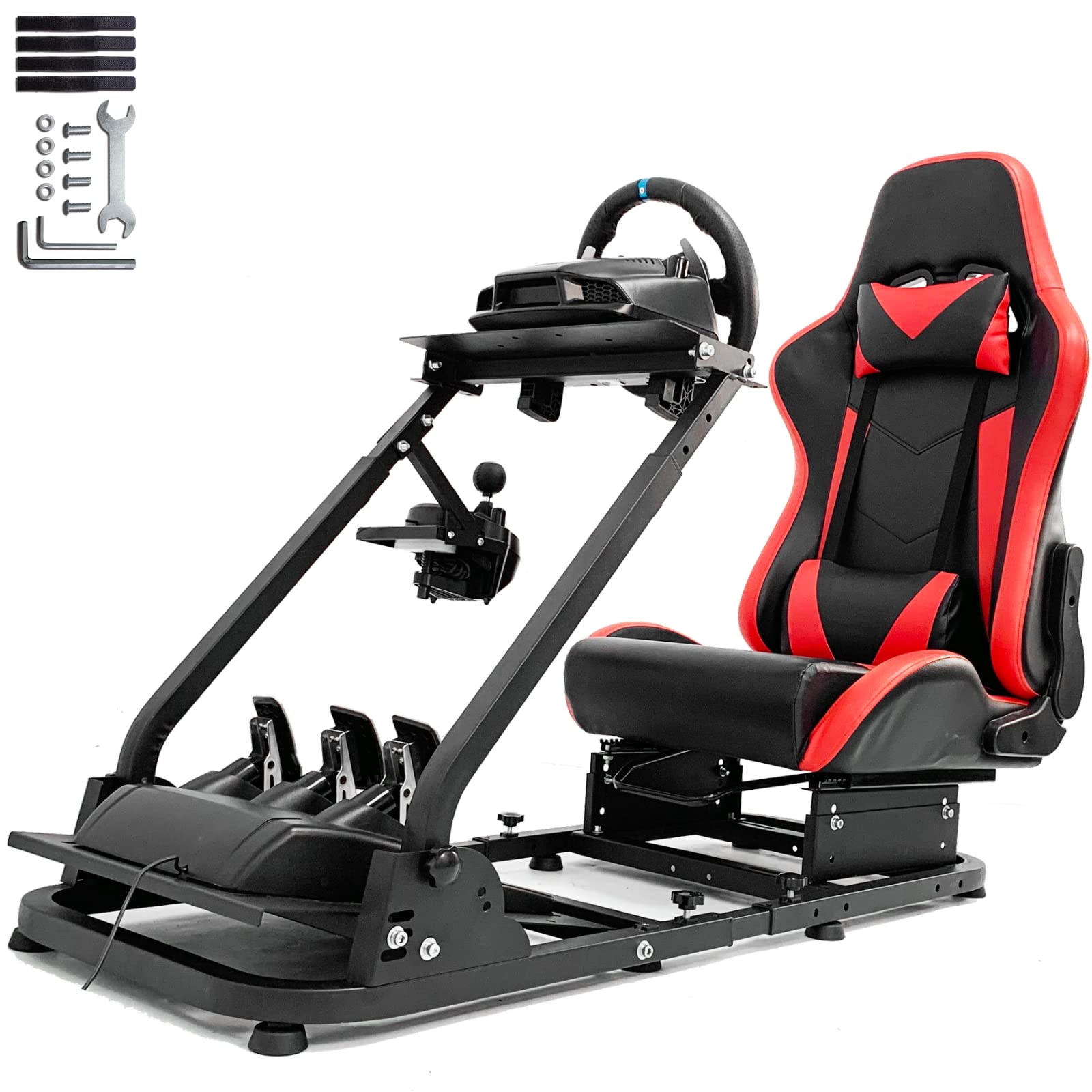 Minneer Racing Gaming Seat Steering Simulator Cockpit Fits Xbox/Playstation/PC Logitech G25/ G27/G29 / G920 Stable Racing Wheel Stand Fits All Thrustmaster Fanatec (Red Seat)