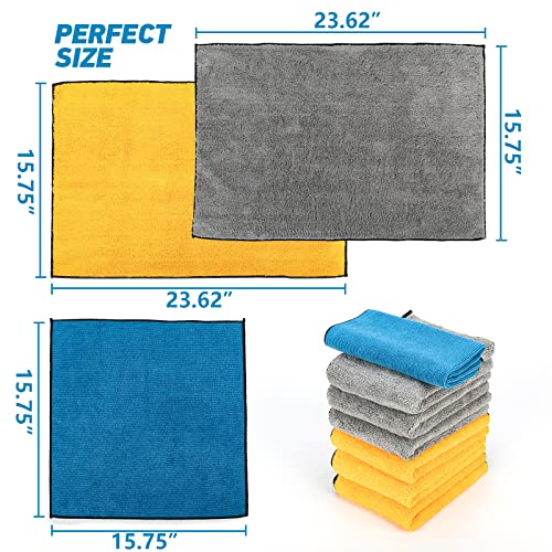 WEAWE Microfiber Towels for Cars - 6 Pack (23.6β x 15.7β),one Side Extended Pile Microfiber Cleaning Cloth for Car Washing Drying & Auto Detailing Strong Water Absorption Streak Free Non-Fading(Gold)