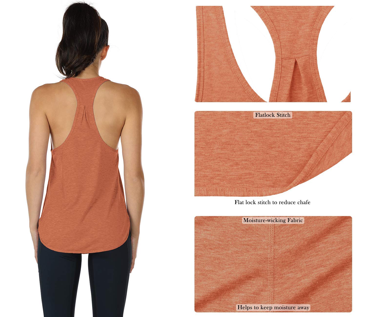 icyzone Workout Tank Tops for Women - Athletic Yoga Tops, Racerback Running Tank Top,Smoke Pine/Dusty Orange,Medium