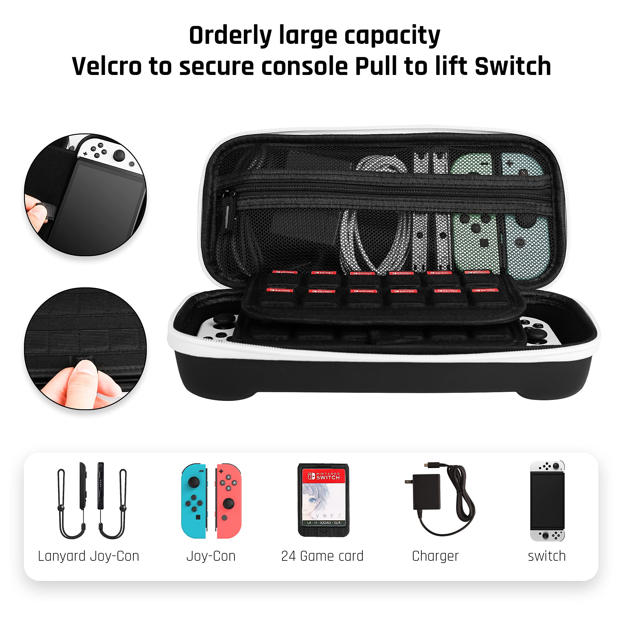LASTYAL Carrying Case Set Compatible with Nintendo Switch OLED Model, Travel Case Accessories Bundle for Switch OLED with Flip Clear Protective Case, 2 Screen Protector and 8 Thumb Grip Caps