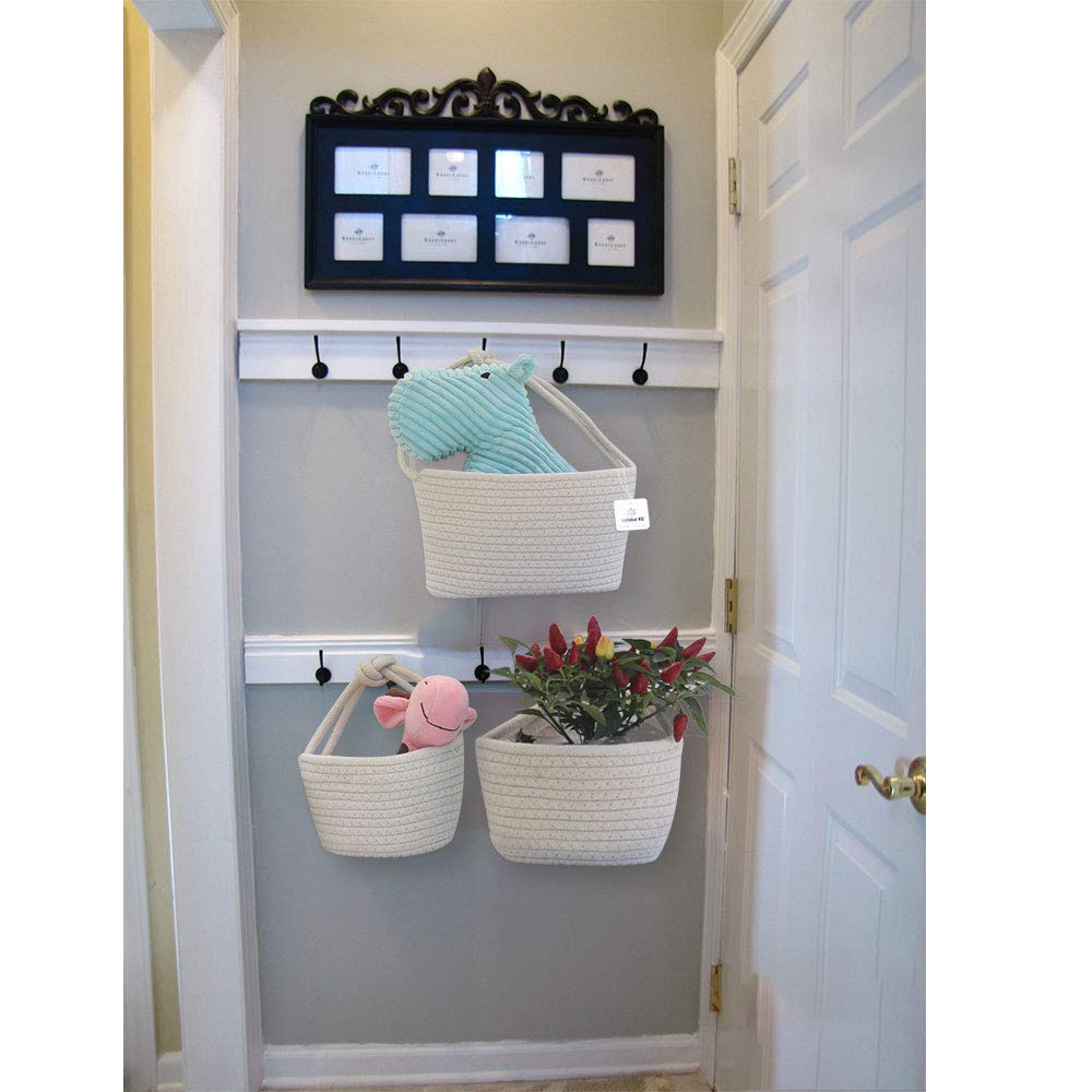 ICEBLUE HD Set of 3 Cotton Rope Baskets Handle Storage Baskets Wall Hanging Woven Baskets Bathroom Hanging Baskets Wall Woven Baskets 3 Size-Beige