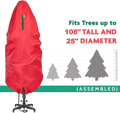 Upright Christmas Tree Storage Bag - Holiday Tree Cover for Christmas Trees or Topiary Trees - Durable, Lightweight, Convenient, Vertical Xmas Storage Bag (9 ft), Large