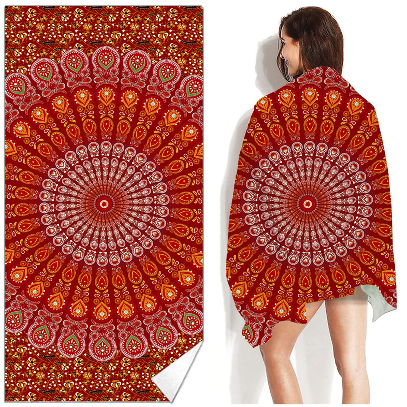 LIJCC Fine Fiber Beach Towel, Quick-Drying and Sweat-Wicking, Can Be Used As Yoga Mat, Picnic Mat, Beach, Yoga, Picnic Essentials, a Variety of Patterns to Choose from,M