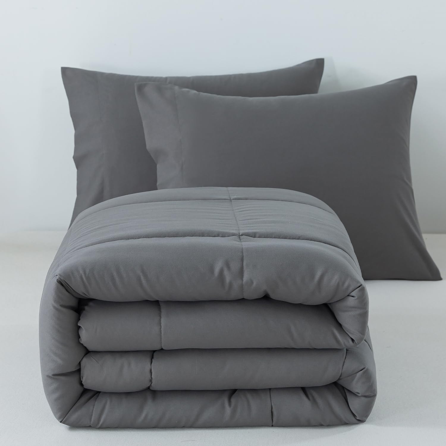HOXXME Queen Comforter Set Grey, All Seasons Bedding Comforters & Sets with 2 Pillow Cases, 3 Pieces Lightweight Summer Duvet Insert, Down Alternative Bed Comforter Set 88"x90"