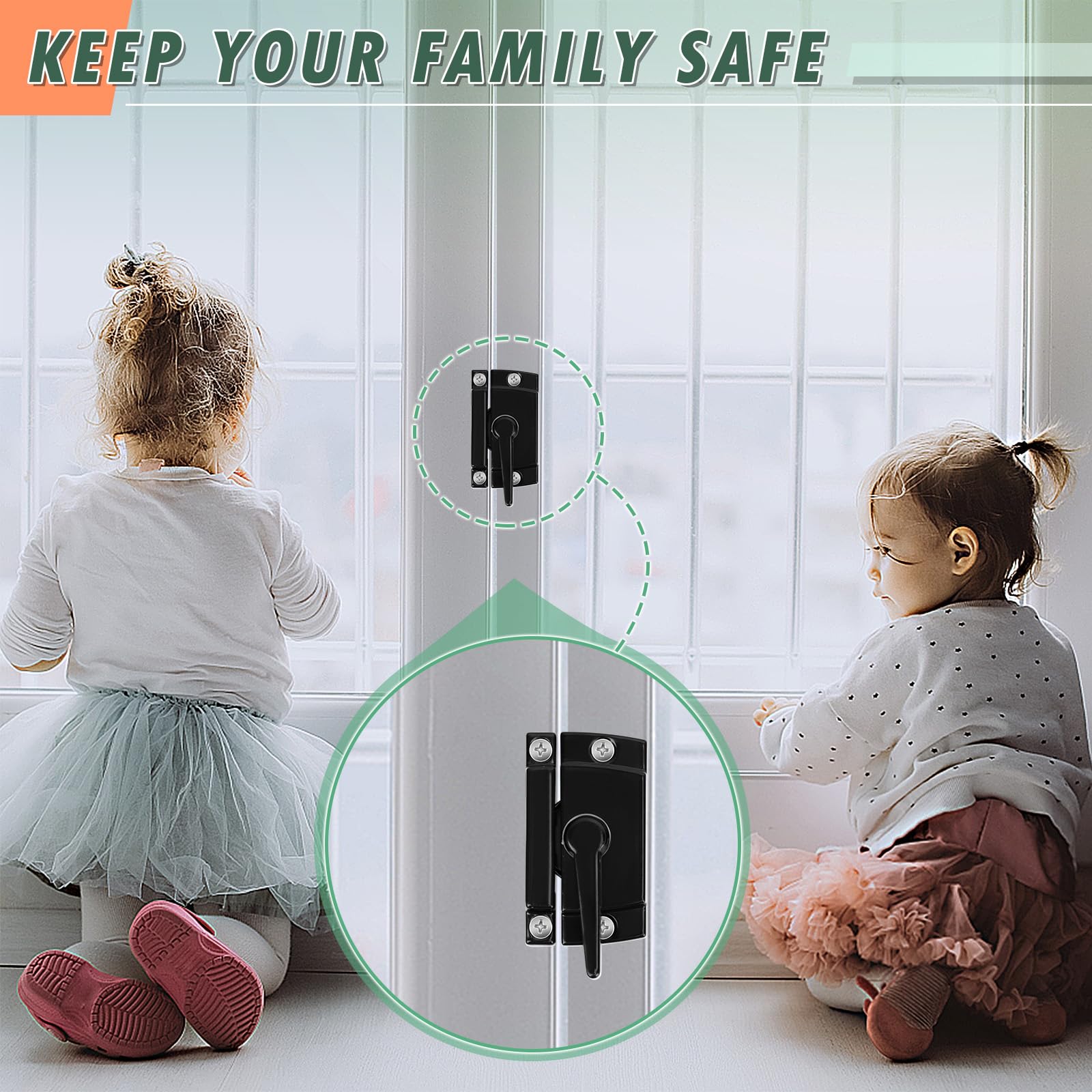 HIMOMO Sliding Window Locks (6 Sets),Adjustable Security Window Locks with Key for Vertical & Horizontal Sliding Windows Doors, Easy Installation Without Drilling,Child Proof Home Safety Door Stopper