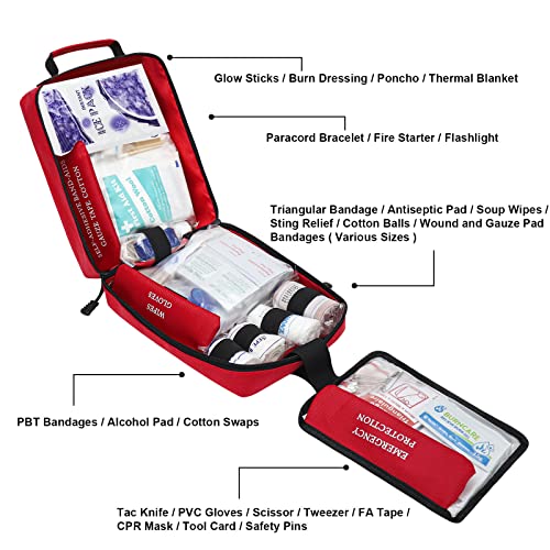VRIEXSD 400 Piece Large First Aid Kit Premium Emergency Kits for Home, Office, Car, Outdoor, Hiking, Travel, Camping, Survival Medical First Aid Bag, Red
