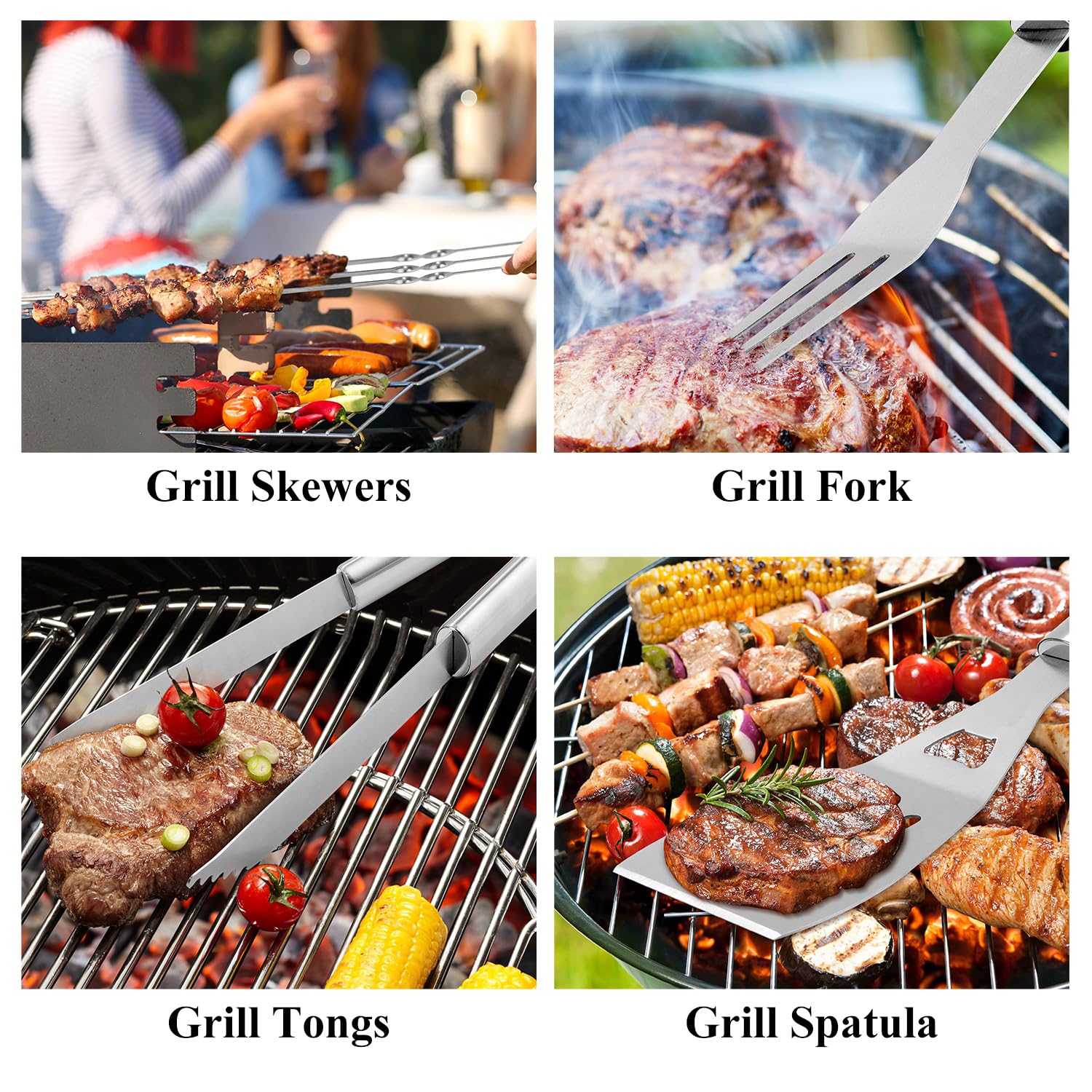 HomeEase BBQ Grill Tools Set -11pcs Heavy Duty Stainless Steel Grill Set with Apron, Grill Utensils Set in Portable Canvas Bag for Outdoor,Camping,Backyard