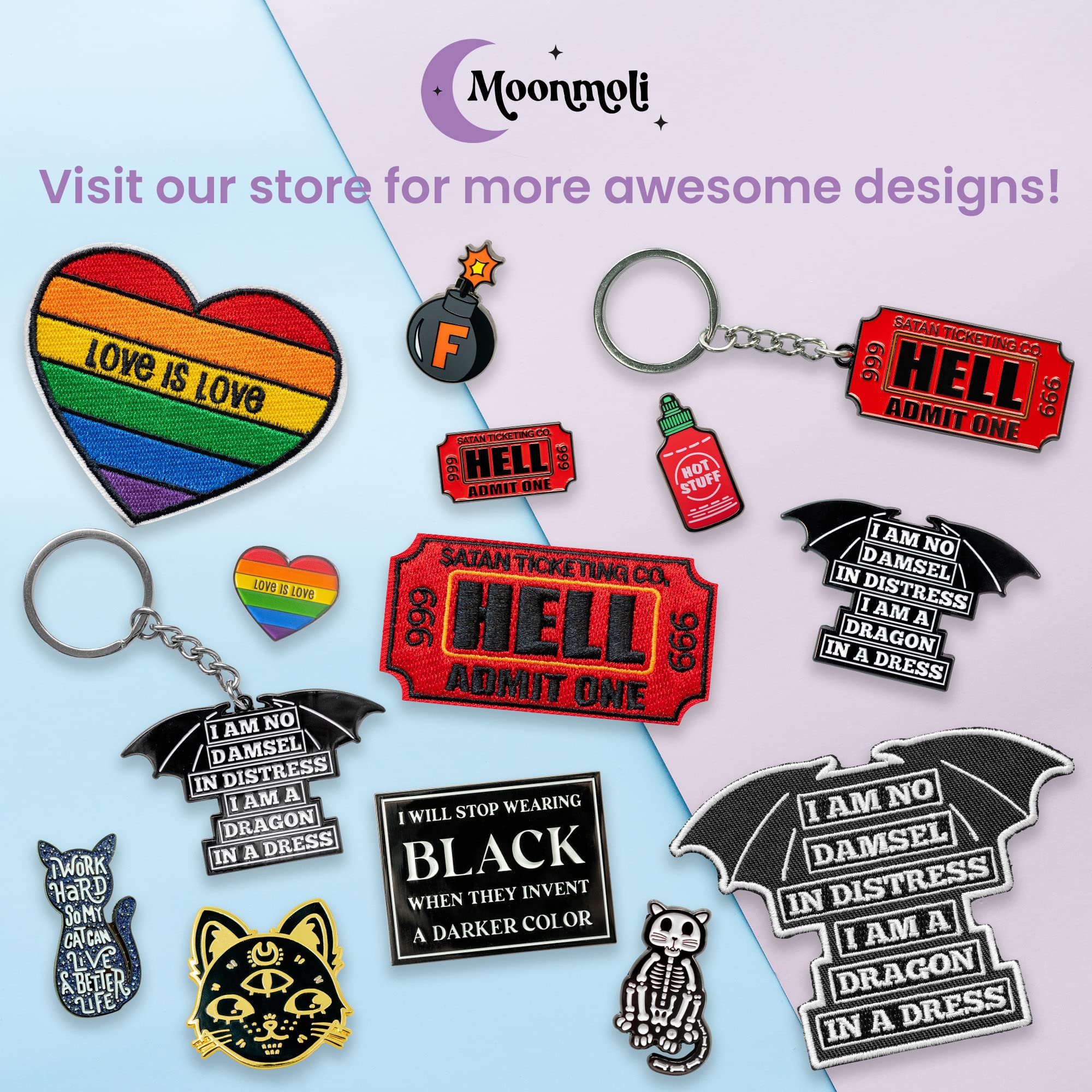 Moonmoli Ticket to Hell Admit One Iron on Embroidered Patches - 3"Wx1.5"H Red/Black Funny Patches β Iron on or Sew On Patches for Clothes, Jacket, Jeans, Hat, Backpack