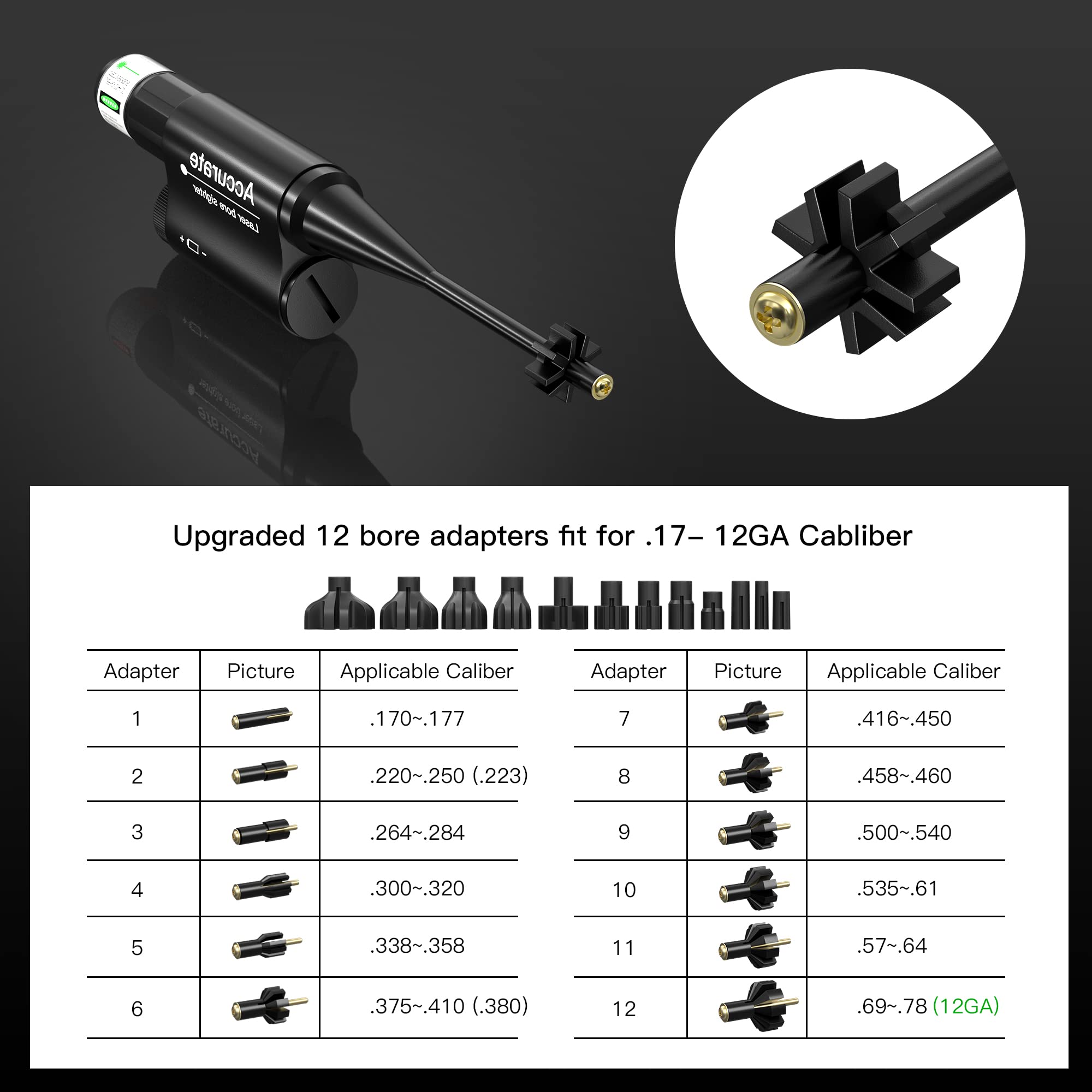 JulyTek Universal Green Laser Bore Sight Kit for .177 to 12GA Multiple Caliber Hunting, Barrel Laser Boresighter Kit for Zeroing Your Rifles Pistol's Scopes, Optics & Iron Sight